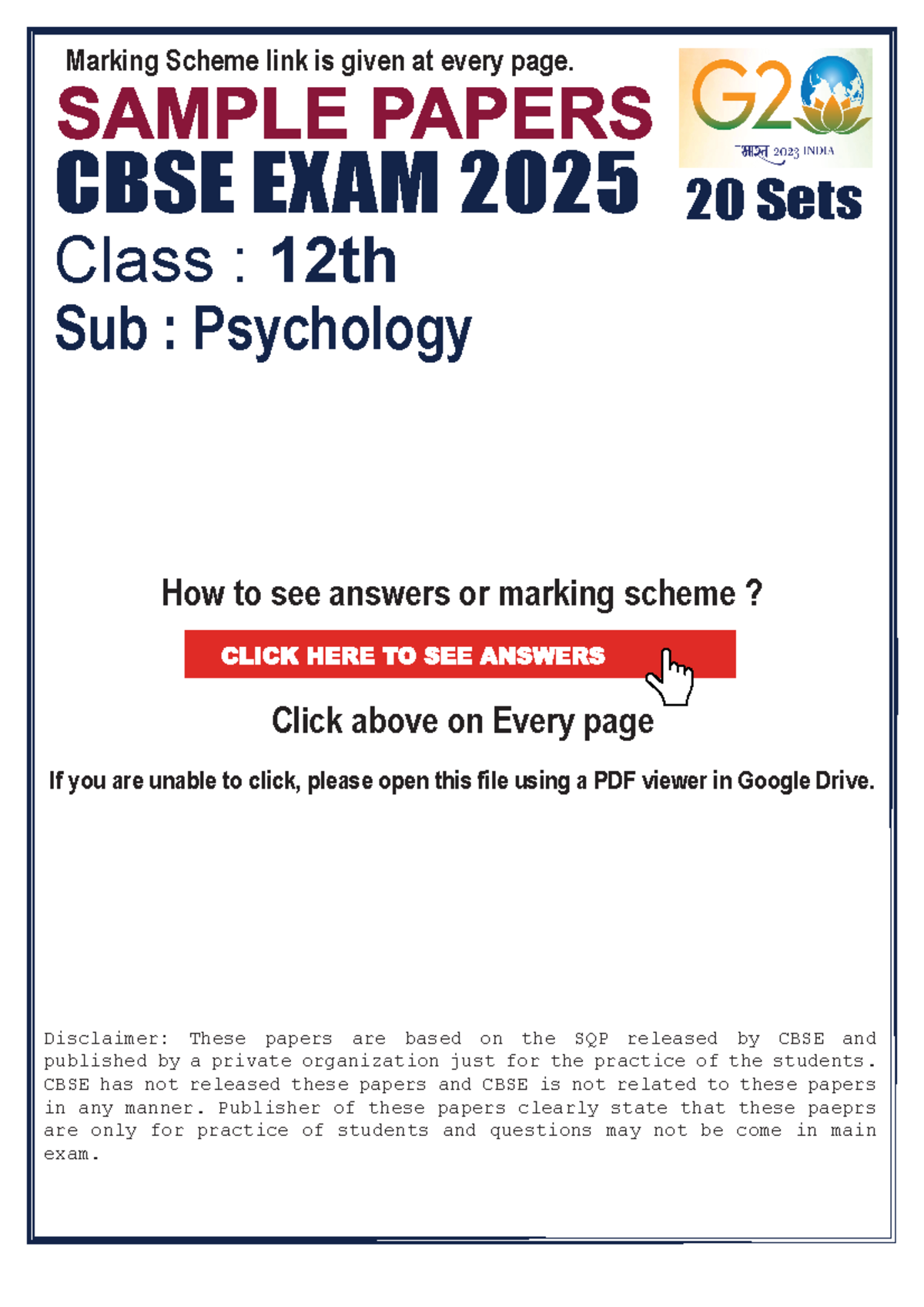 CBSE Class 12 Psychology (037) Sample Papers for Exam Preparation - Studocu