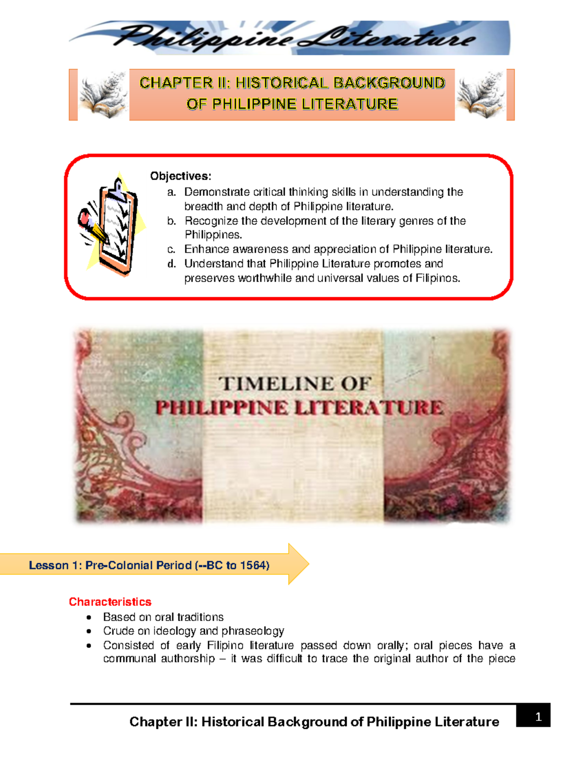 Chapter II - Historical Background of Philippine Literature Module ...