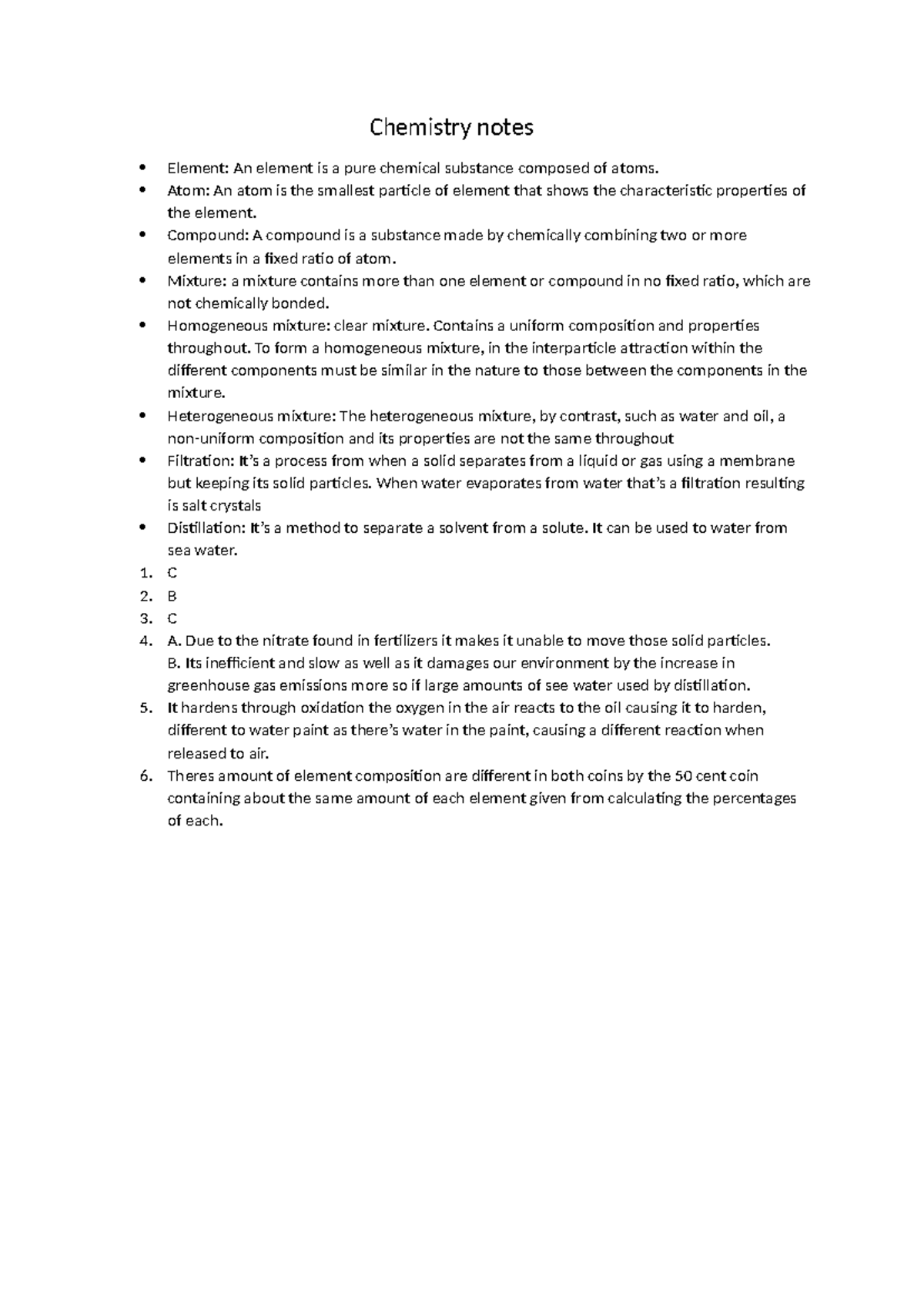Chemistry Notes: Elements, Compounds, and Mixtures - JOWRBG - Studocu
