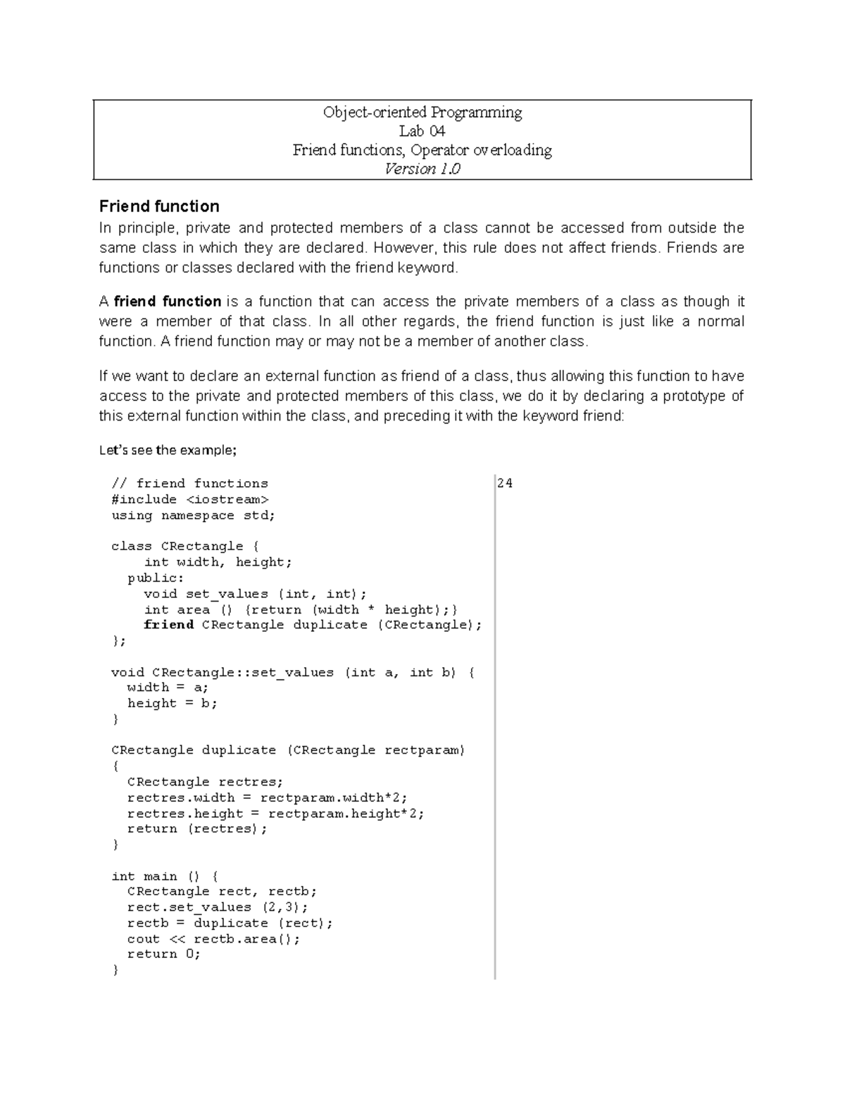 Lab 04 Exploring Friend Functions Operator Overloading In Oop Studocu