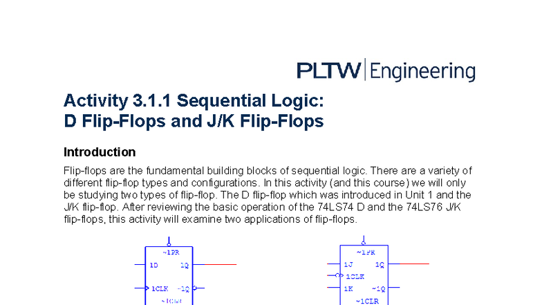 Activity 3.1.1: Exploring D and JK Flip Flops in Sequential Logic - Studocu