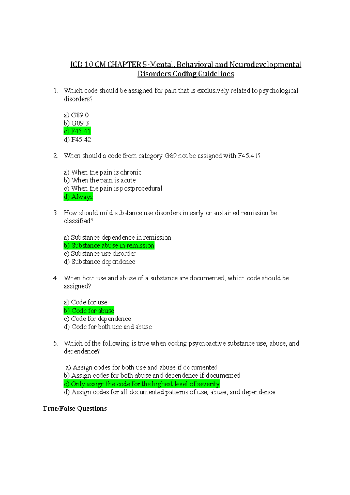 ICD 10 CM Chapter 5 - Coding Guidelines for Mental & Behavioral ...