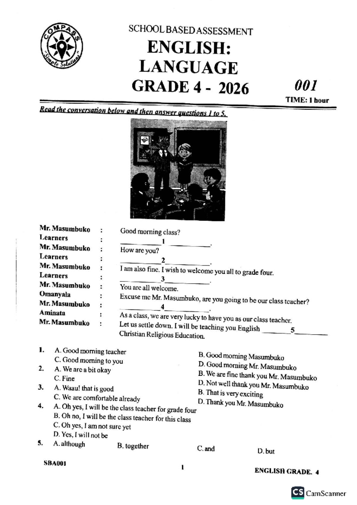 OMPAS SCHOOL BASED ASSESSMENT: English Grade 4 Solutions SBA001 - Studocu