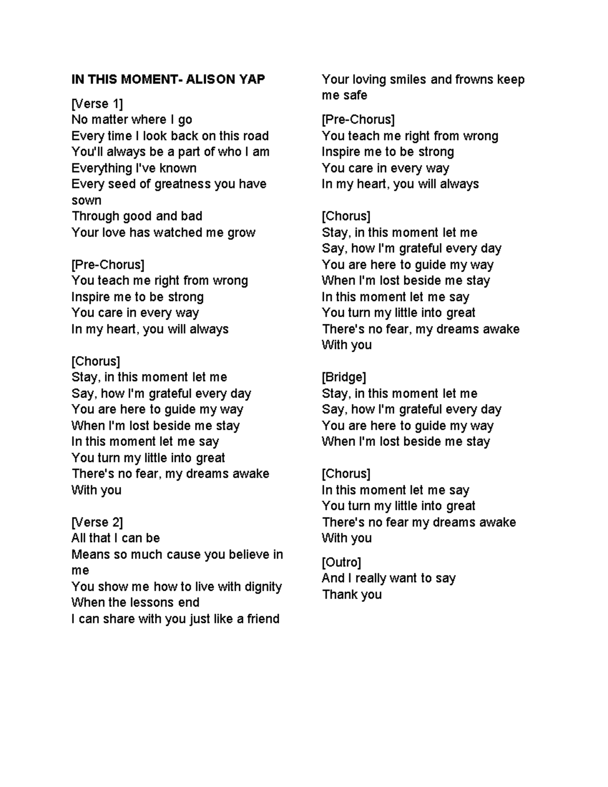 Completion SONG AND Tribute TO Parents Lyrics - IN THIS MOMENT- ALISON ...