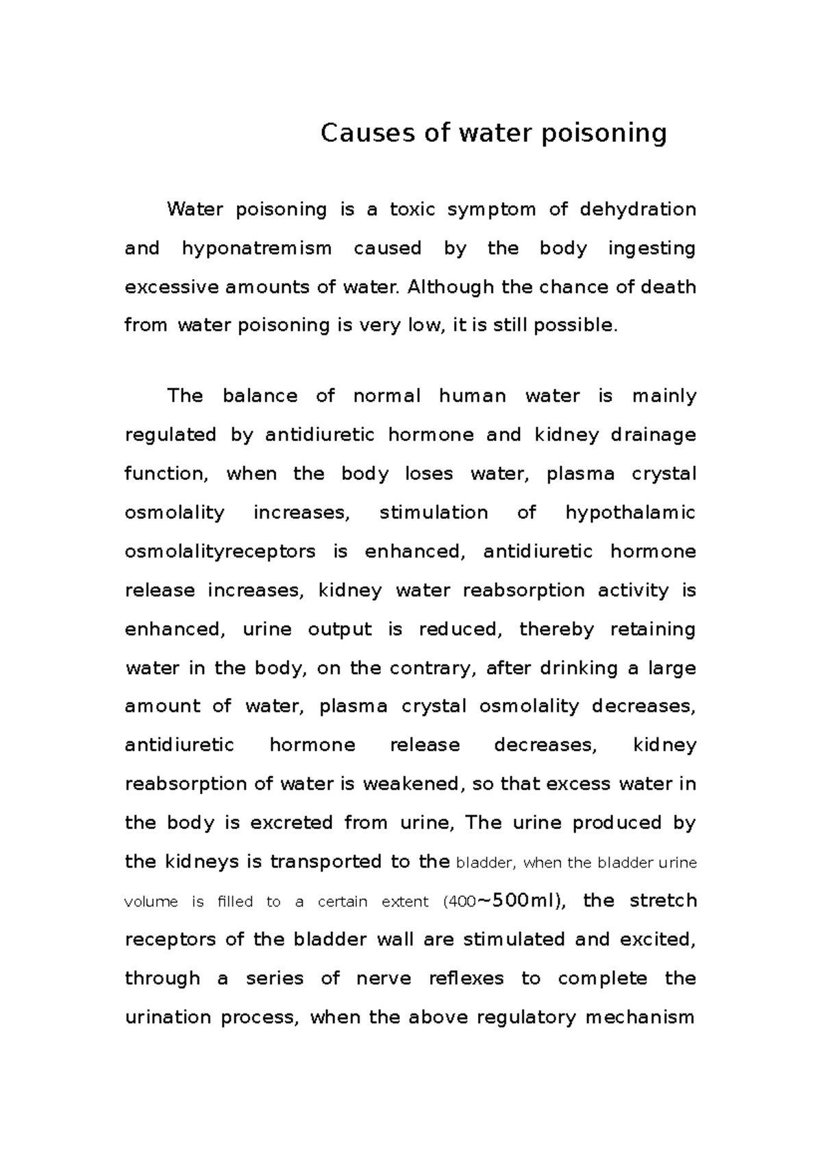 Causes of Water Poisoning: An Overview for NURS222 Students - Studocu