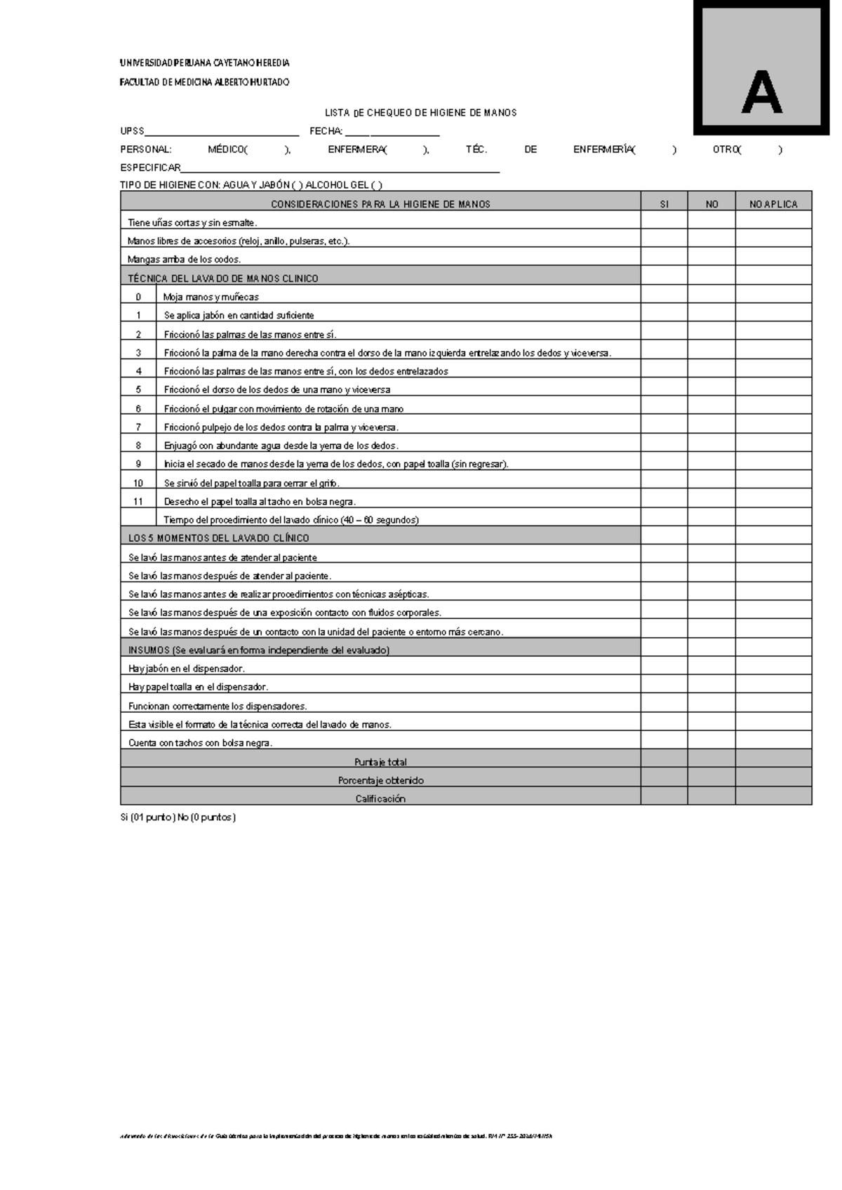 Lista de Chequeo de Higiene de Manos - Facultad de Medicina (FM) - Studocu