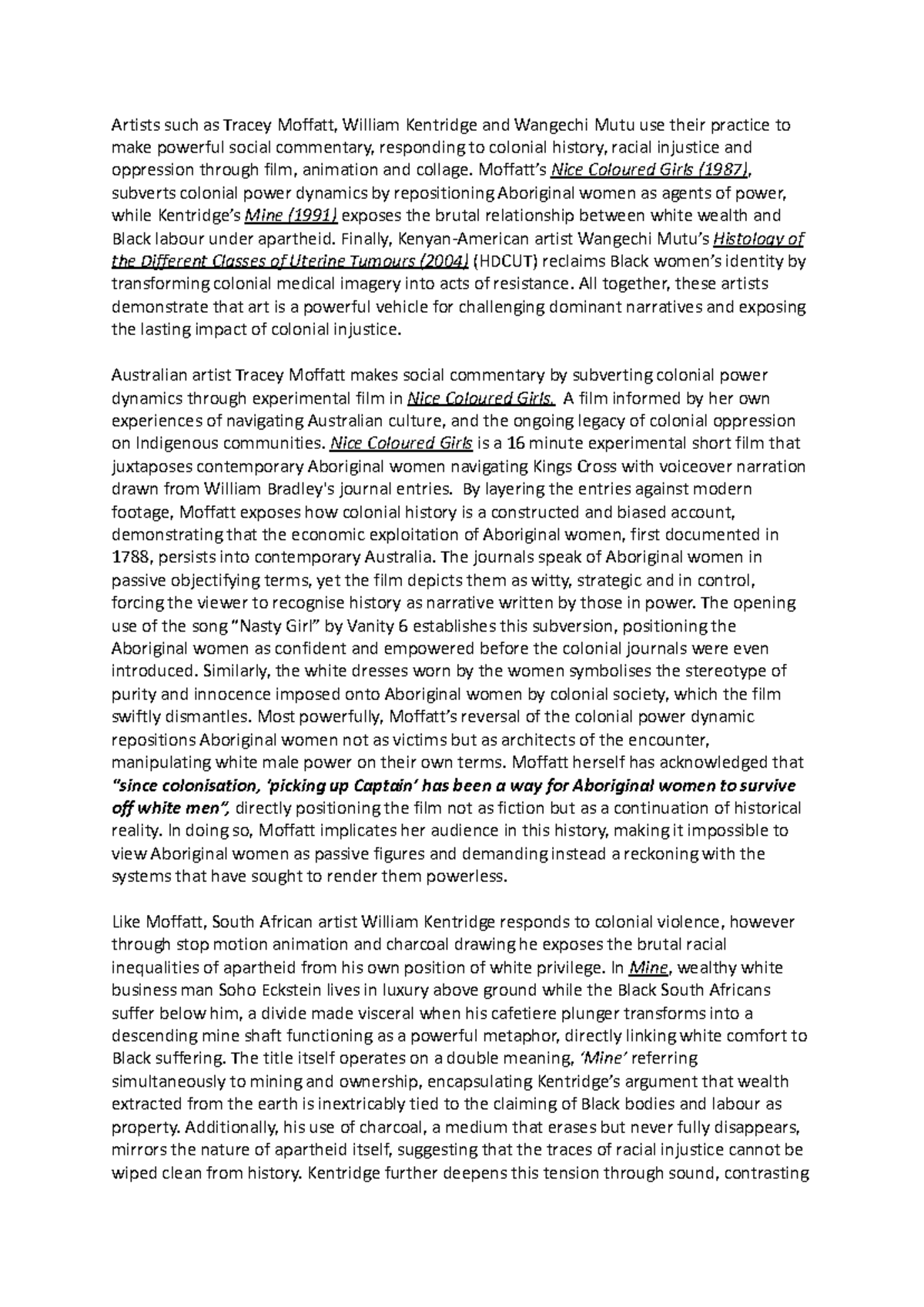 Art Extended Response Term 2: Colonial Commentary in Film & Animation ...
