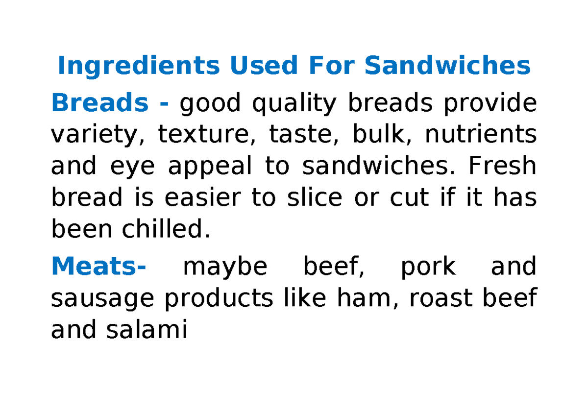 Ingredients Used For Sandwiches - Ingredients Used For Sandwiches ...