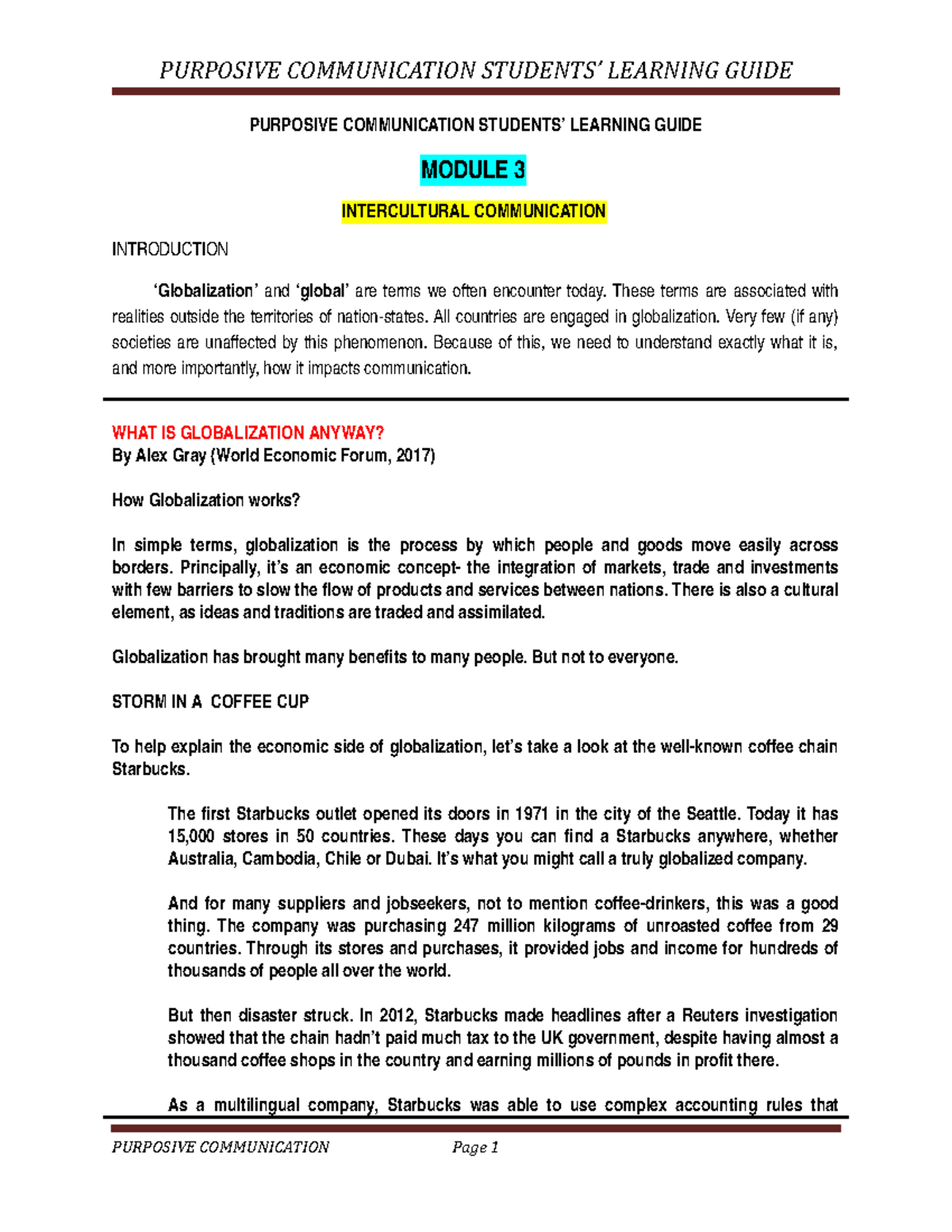 Module 3 Intercultural Communication Lessons 1 and 2 - PURPOSIVE ...