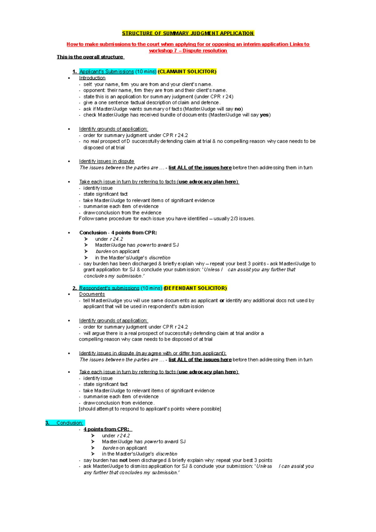 Summary Judgment Structure Application Guide (CLAMAINT 101) - Studocu