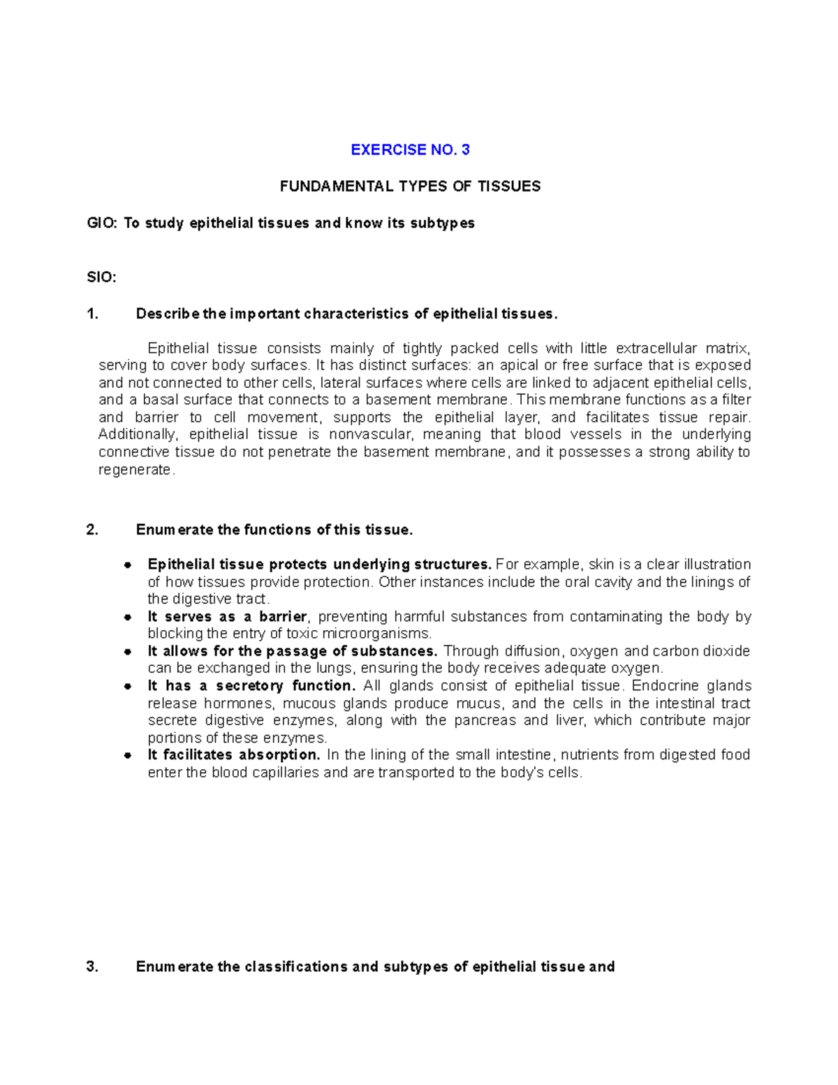 LAB Exercise Fundamental types of Tissues Integumentary System - EXERCISE NO. 3 FUNDAMENTAL ...