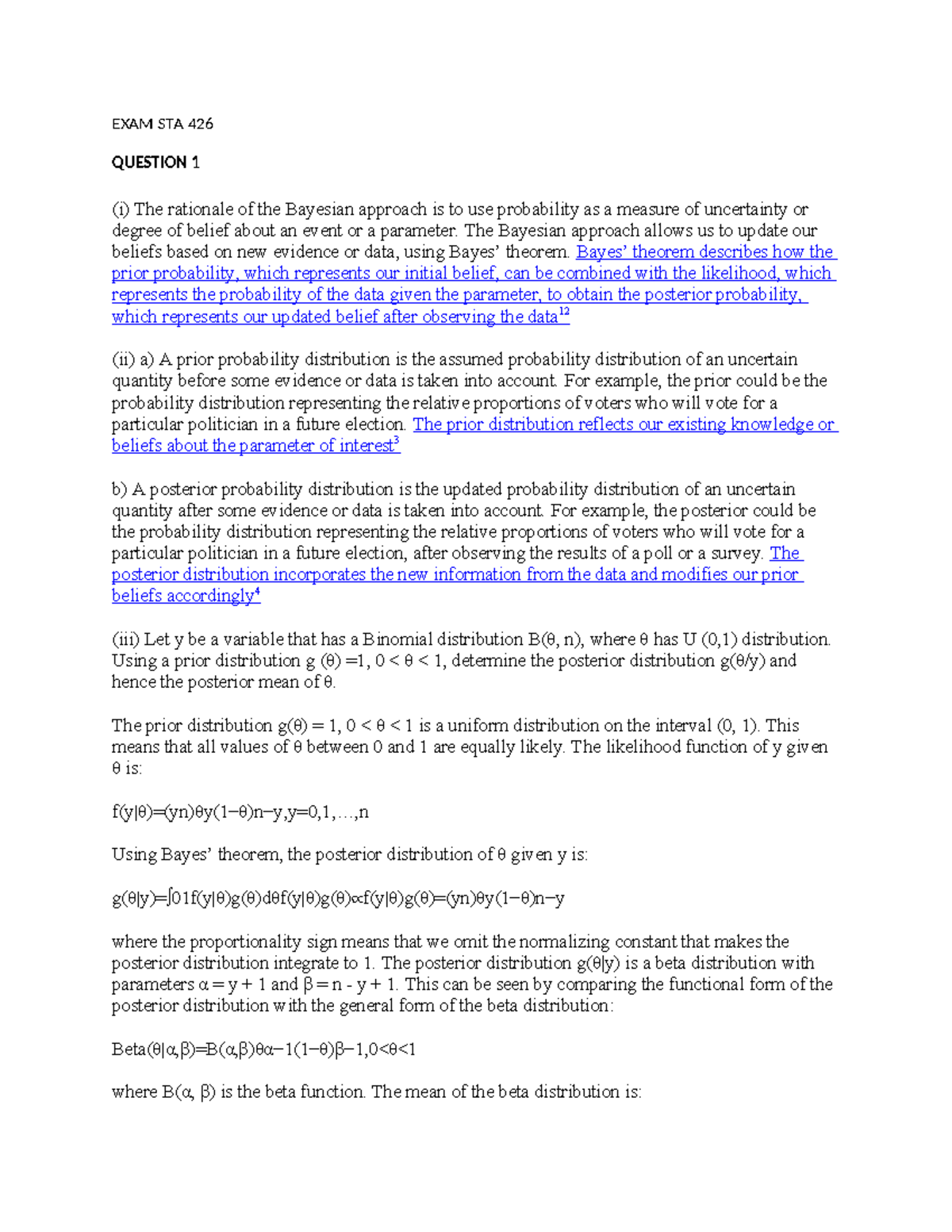 Bayesian Statistics Exam Guide for STA 426: Concepts and Solutions ...