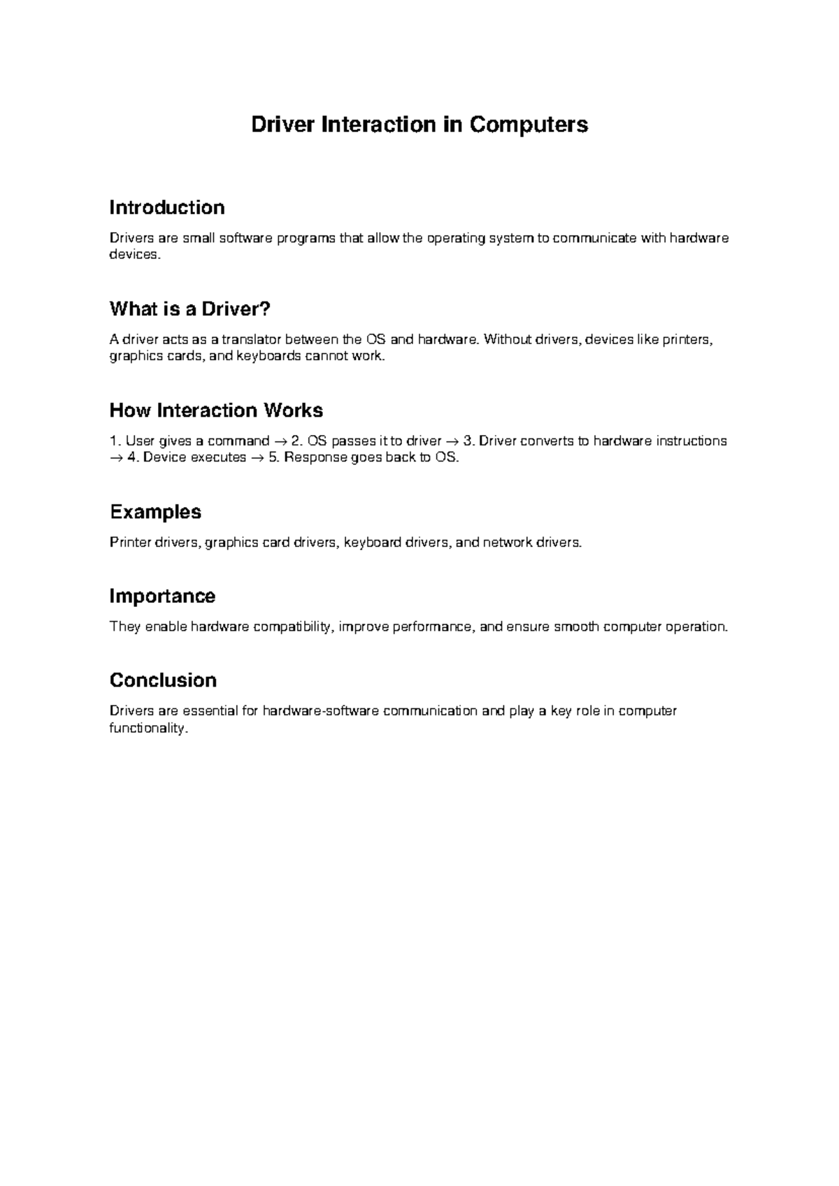 Driver Interaction in Computers: An Overview of Functionality - Studocu