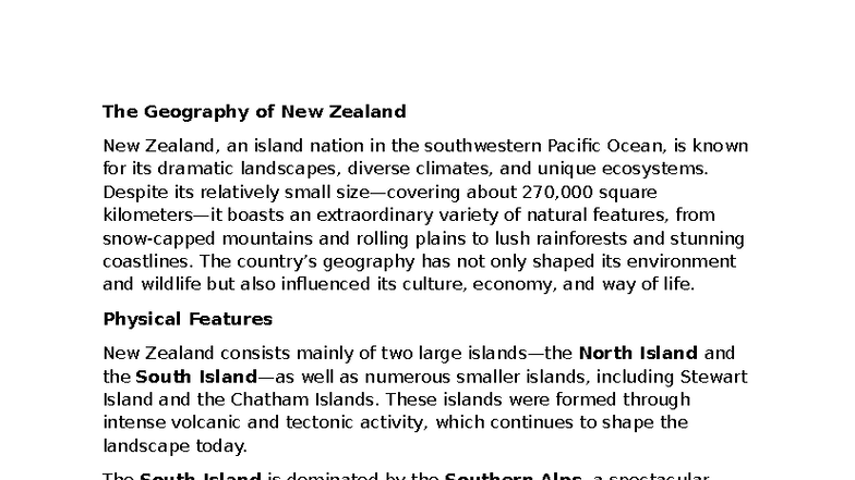 Geography of New Zealand: Landscapes, Climate, and Resources - Studocu