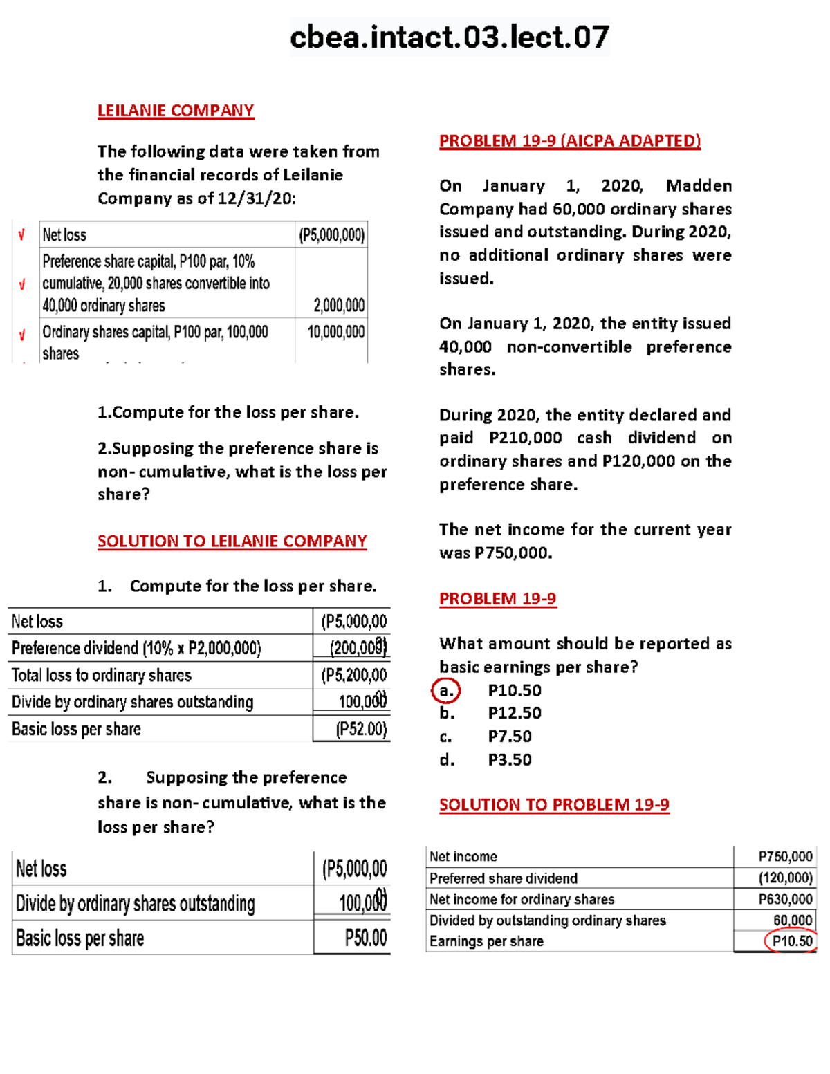 Cbea.intact.03 - Earnings Per Share Calculations and Solutions - Studocu