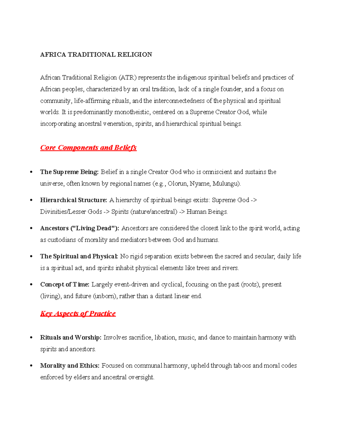 AFR 101: Comprehensive Notes on African Traditional Religion - Studocu
