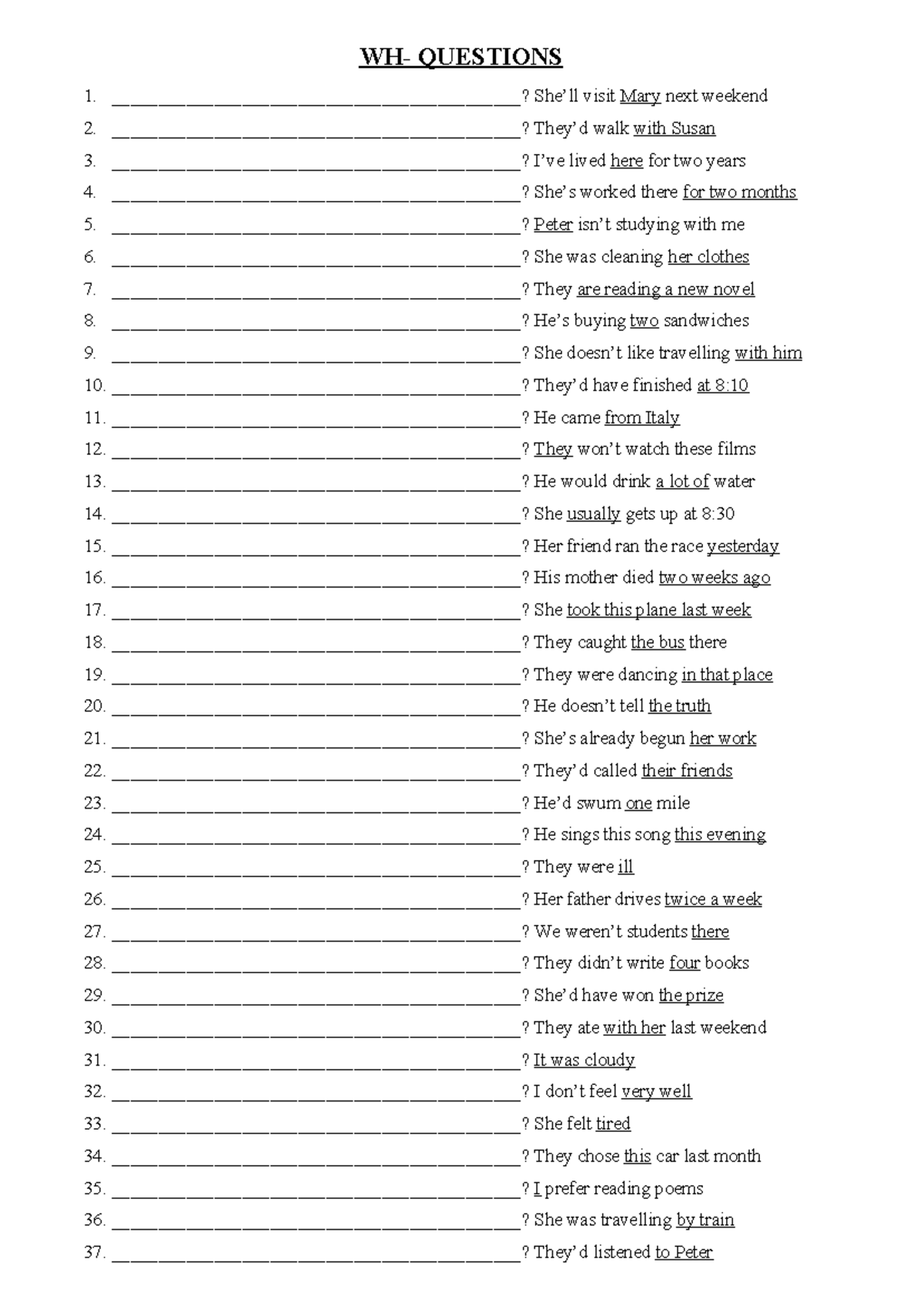 WH- Questions - Ingles: Practice and Examples - Studocu