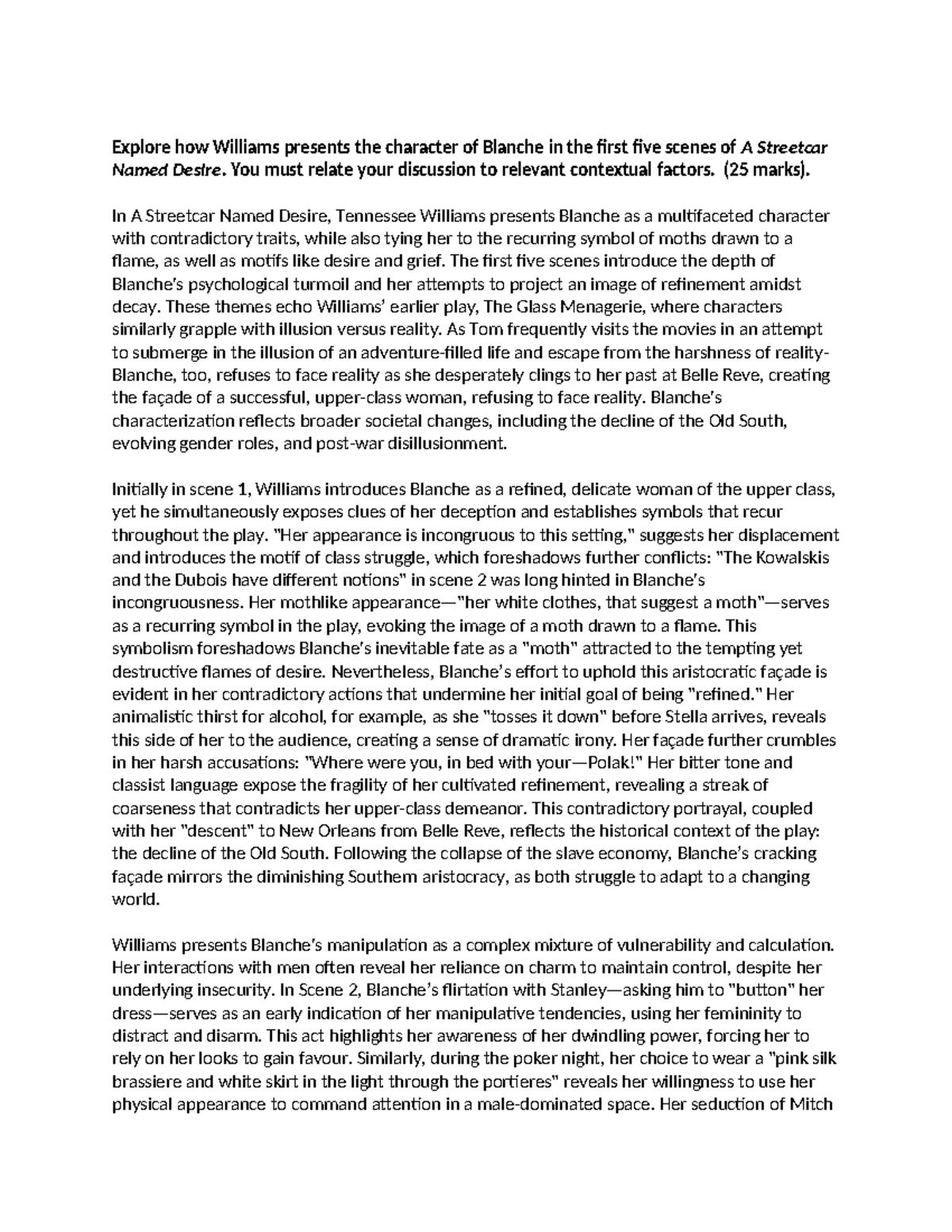 Blanche's Characterization in A Streetcar Named Desire: An Analysis of ...