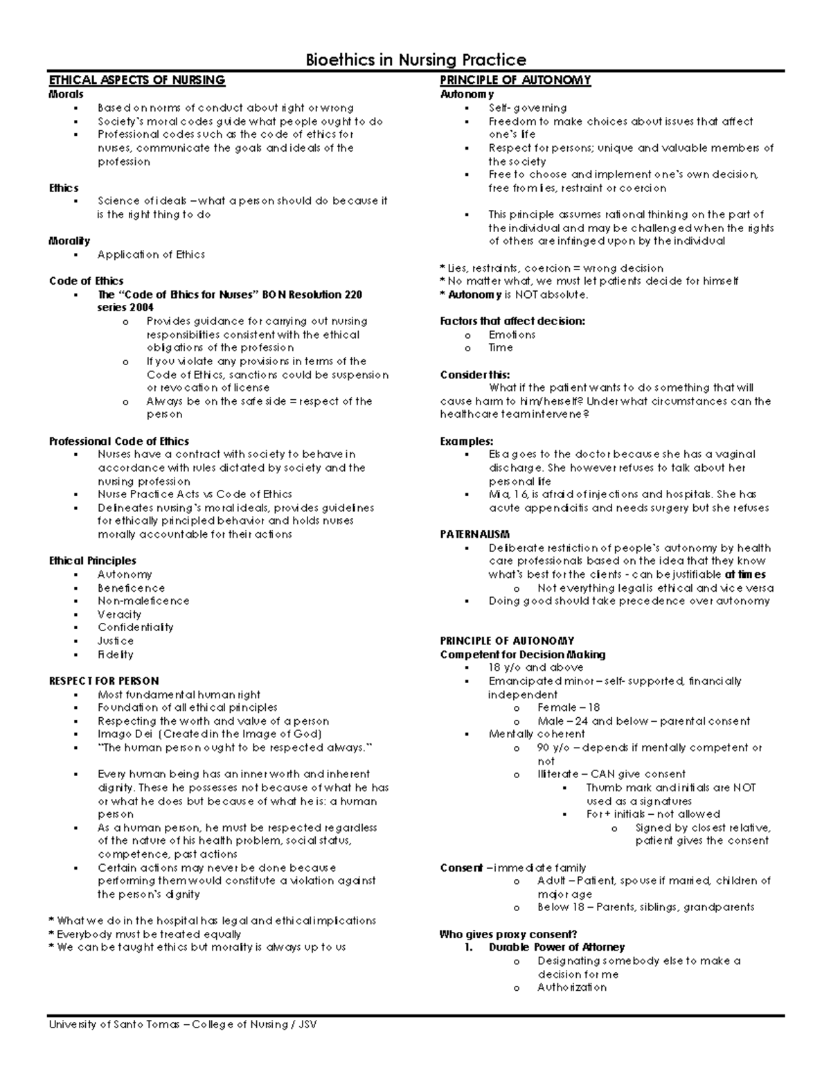 Bioethics and Ethical Principles in Nursing Practice (NURS 101) - Studocu
