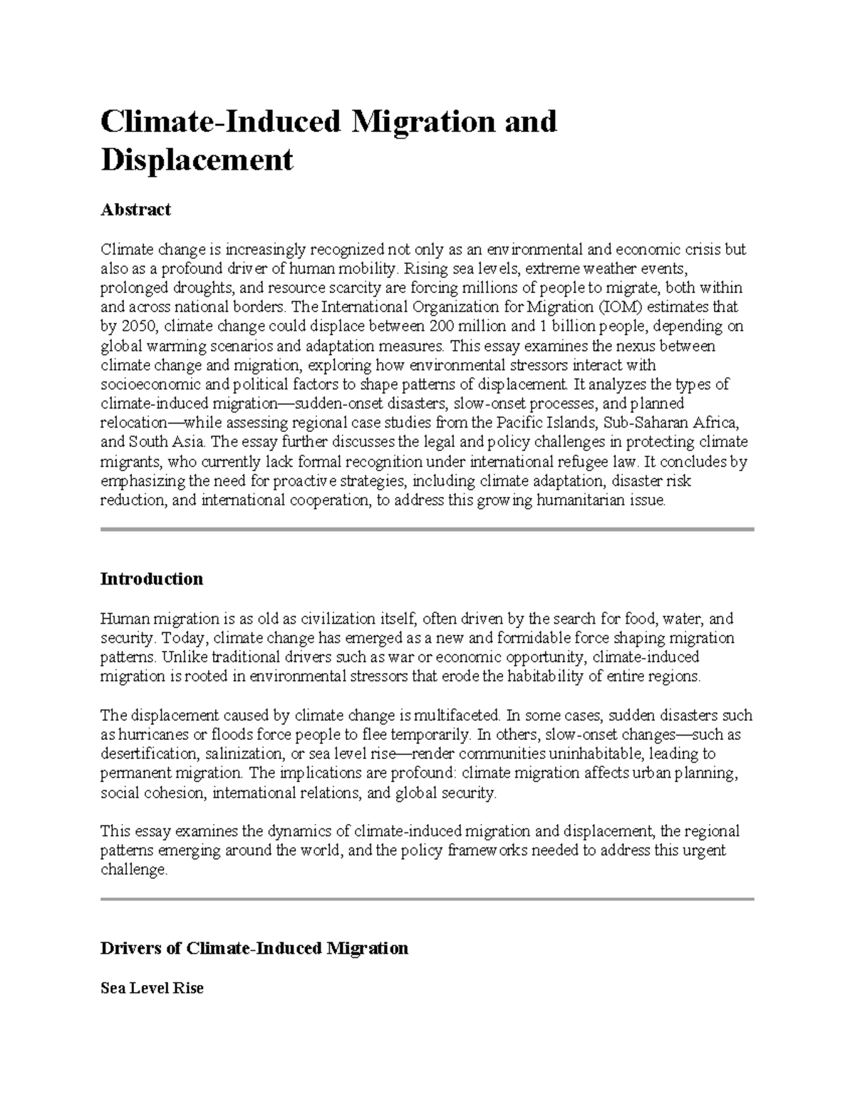Climate Change and Migration: Analyzing Displacement Dynamics - Studocu