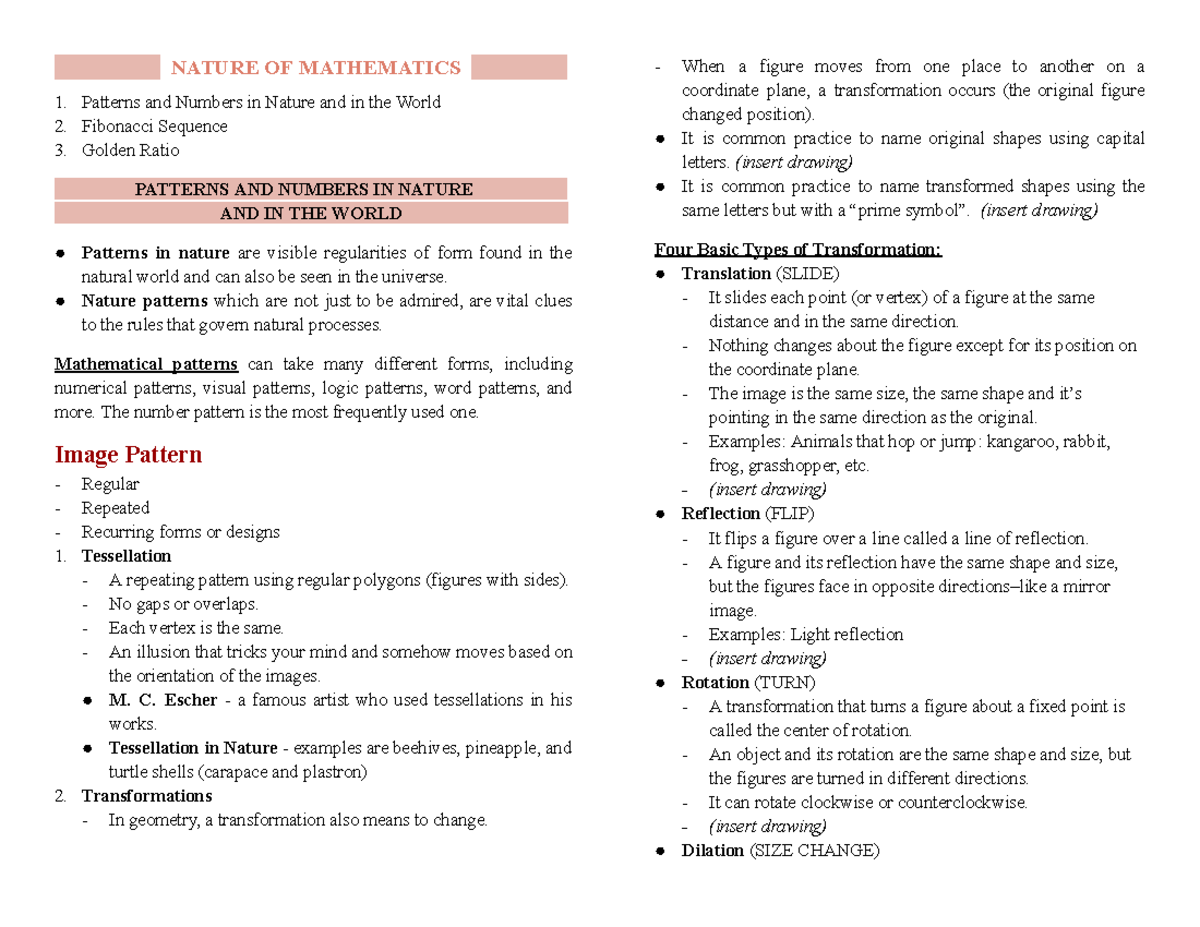 MATM111-Prelims - aaaaa - aaaaaaaaaaaNATURE OF MATHEMATICSaaaaaaaaaa Patterns and Numbers in ...