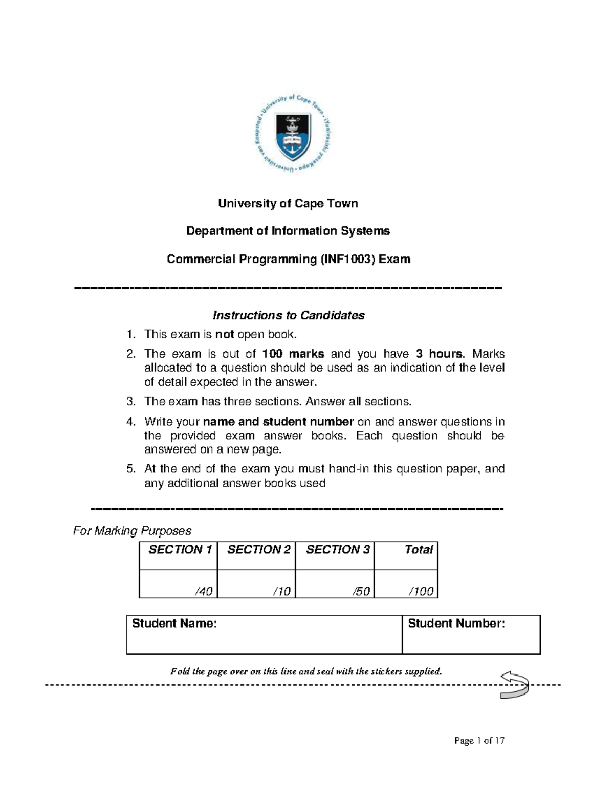 INF1003 2019 Main Exam - Commercial Programming Details and Questions ...