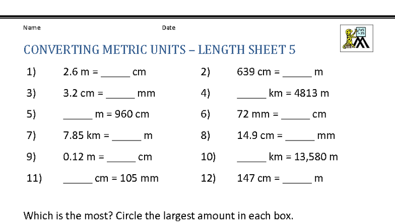 Converting Metric Units - Length Sheet 5 - Studocu