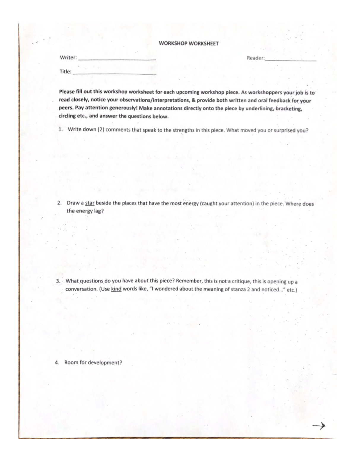 Workshop Worksheet for Peer Feedback and Annotations - Studocu