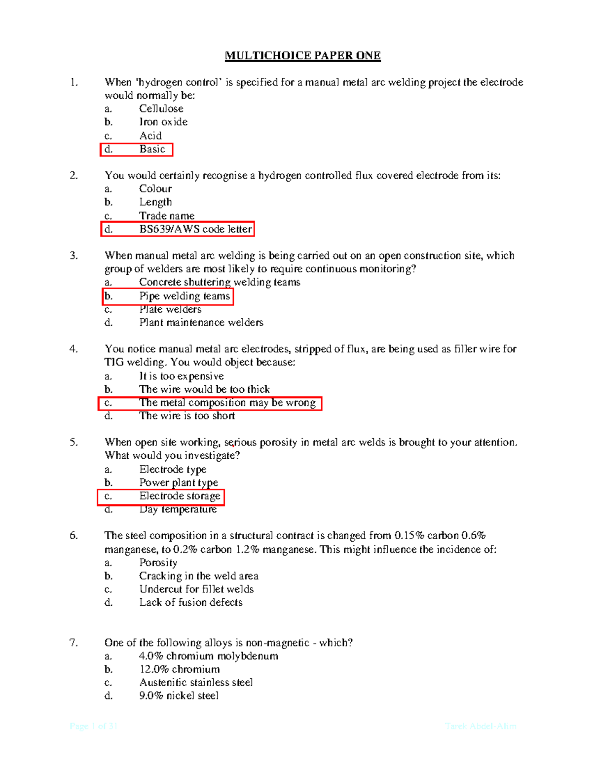 Cswip 3.1 MCQs: Multichoice Paper One to Six - Studocu