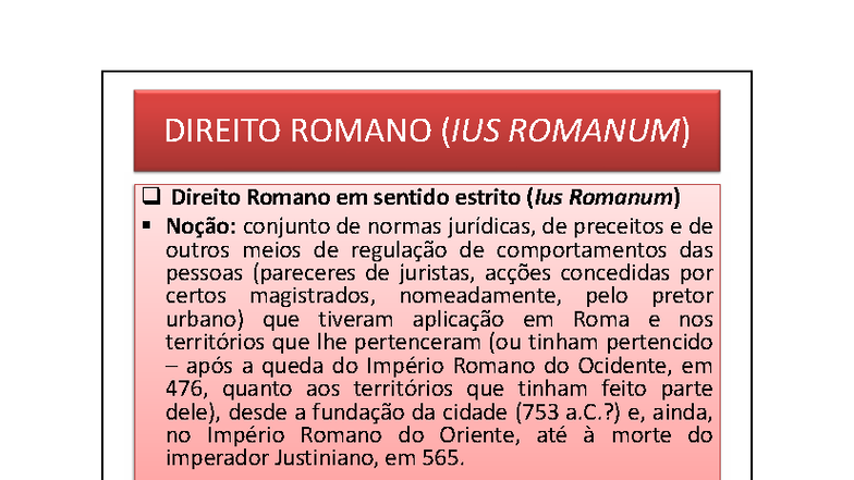 DIREITO ROMANO (IUS ROMANUM) - Estrutura e Evolução Histórica - Studocu
