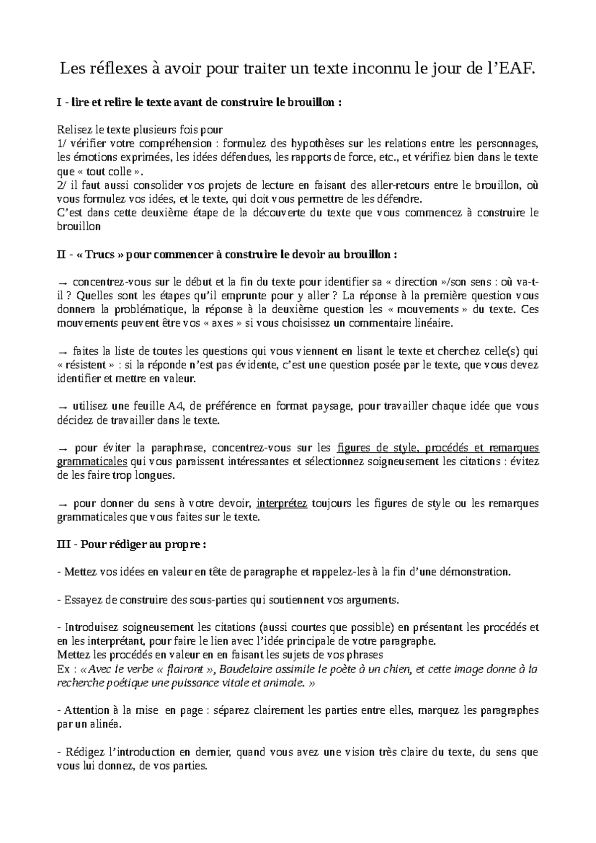 Fiche de révision pour le texte inconnu - Stratégies et analyses - Studocu