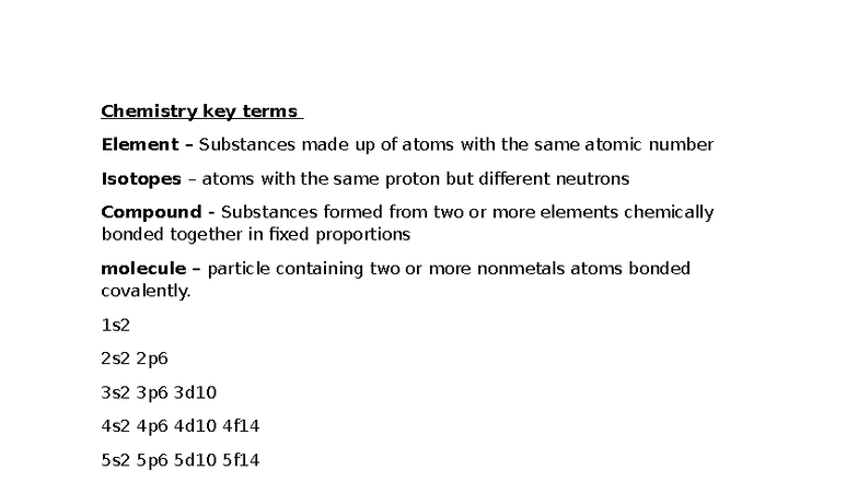 BTEC Applied Science Unit 1 Chemistry Key Terms and Concepts - Studocu