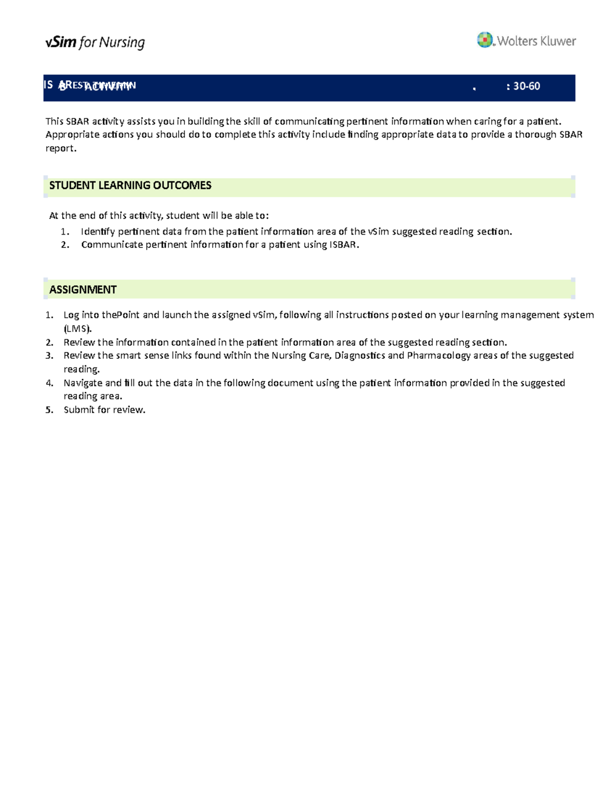 vSim SBAR Activity: Effective Patient Communication for Brenda Patton ...