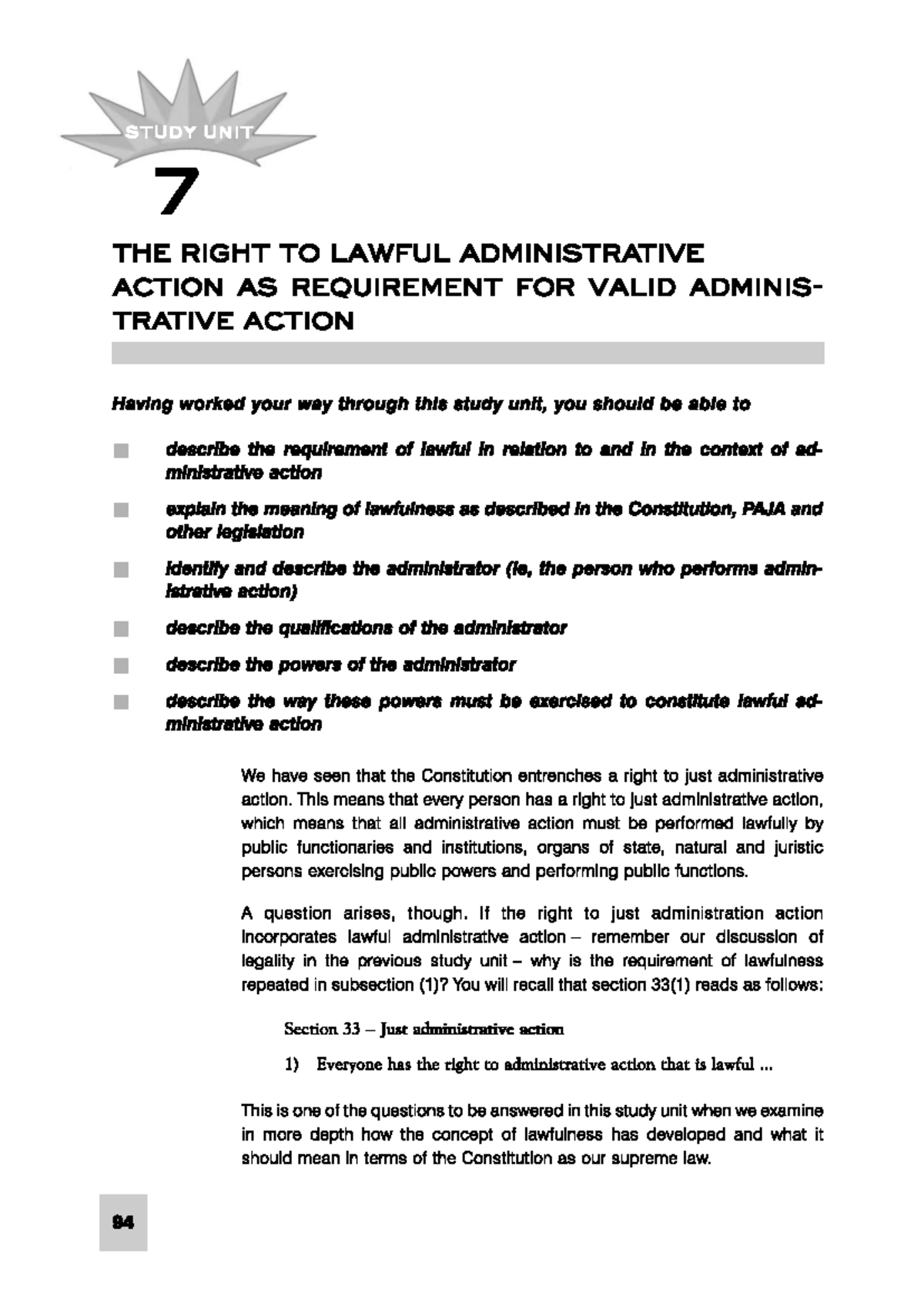Study Unit 7: The Right to Lawful Administrative Action in Admin Law ...