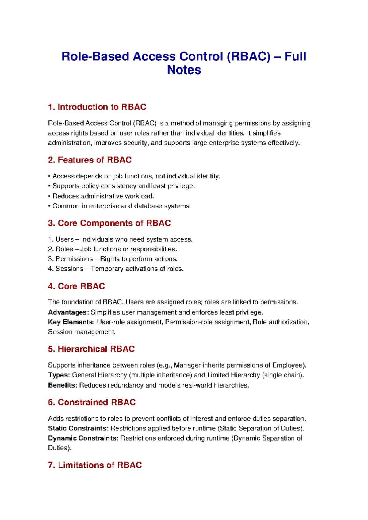 HTCS 701 Unit 3: Comprehensive RBAC Access Control Notes - Studocu