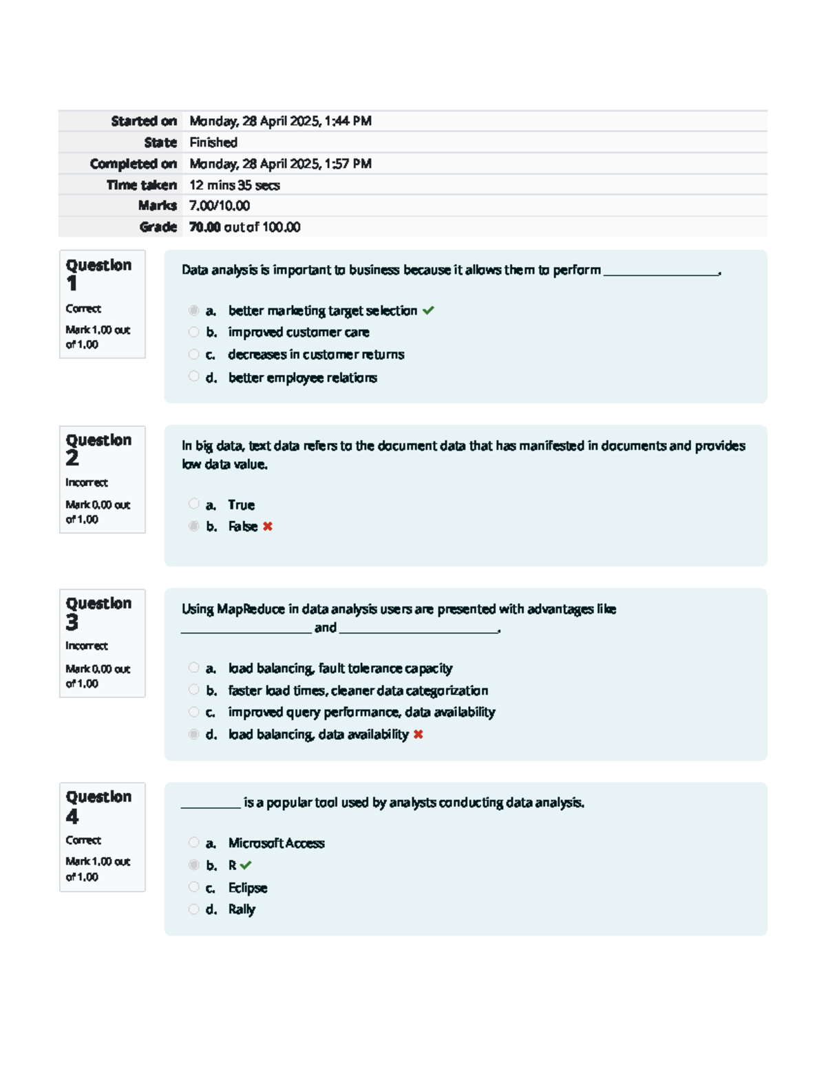 Self-Quiz Unit 3 Review: Data Analysis Concepts and Techniques - Studocu