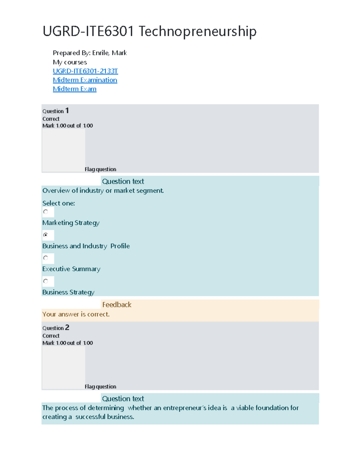 UGRD-ITE6301 Technopreneurship Midterm Exam Study Guide - Studocu