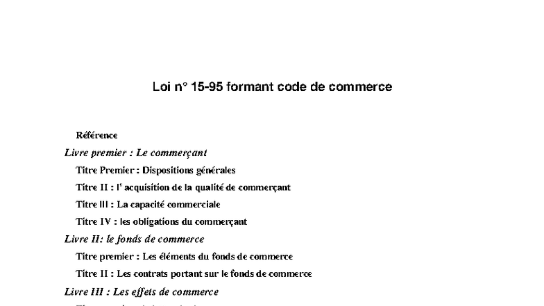 Code de Commerce Marocain - Dispositions Générales et Obligations des - Studocu