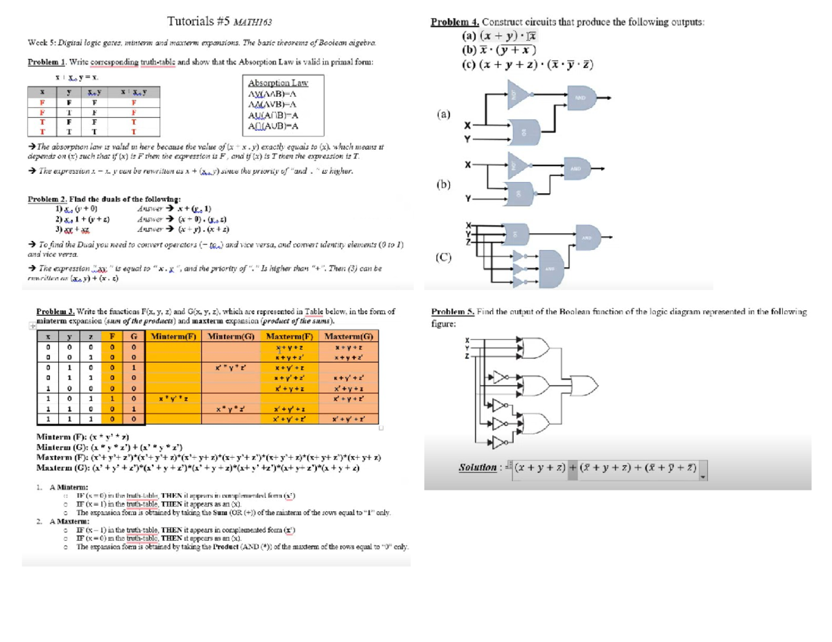 5 - tutorial - Tutorials MATH163 Problem 4. Construct circuits that produce the following ...