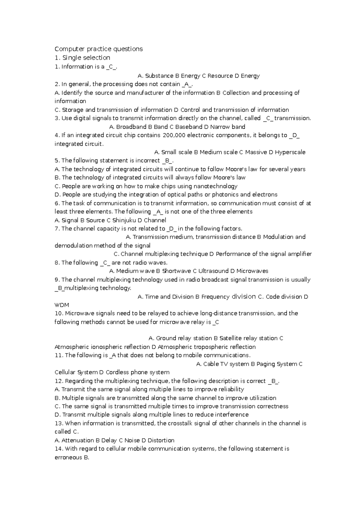 Computer Science Practice Questions (CS101) - Studocu
