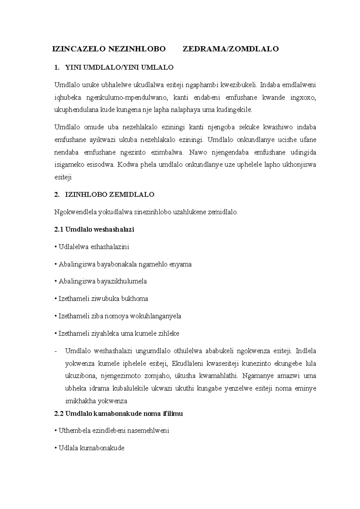 Umdlalo Nezinhlobo Zedrama - Amanotes E-Drama Umdlalo (Umdlalo) - Studocu