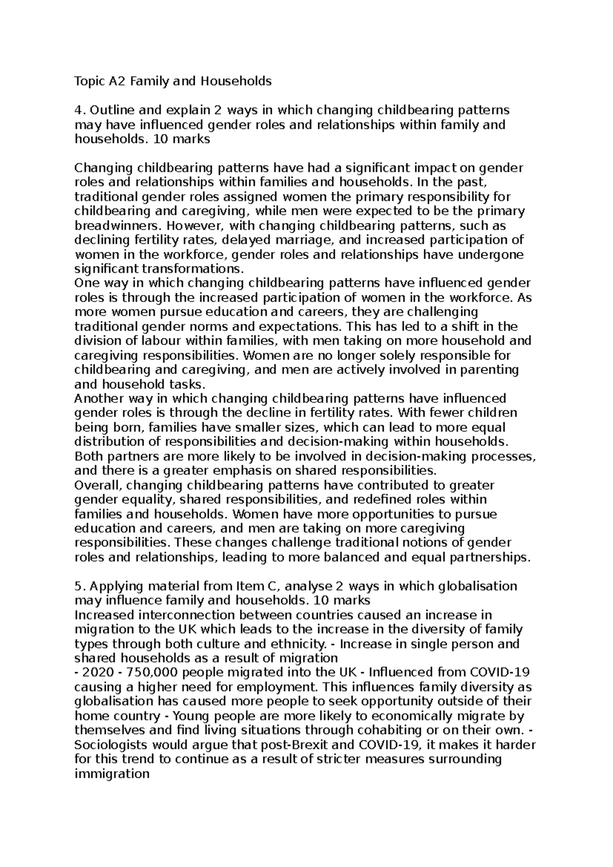 A2 Sociology: Family Dynamics and Gender Roles in Contemporary ...