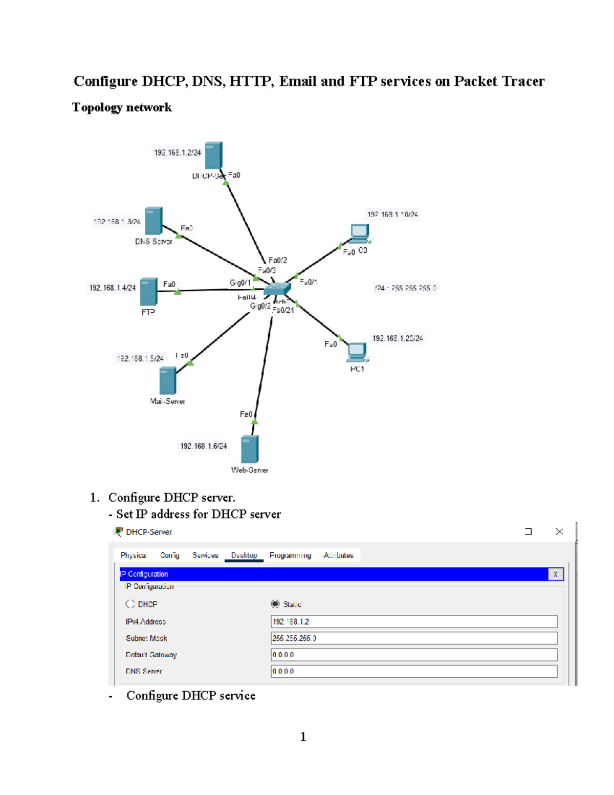 DHCP, DNS, HTTP, Email & FTP Services Configuration Guide - Studocu