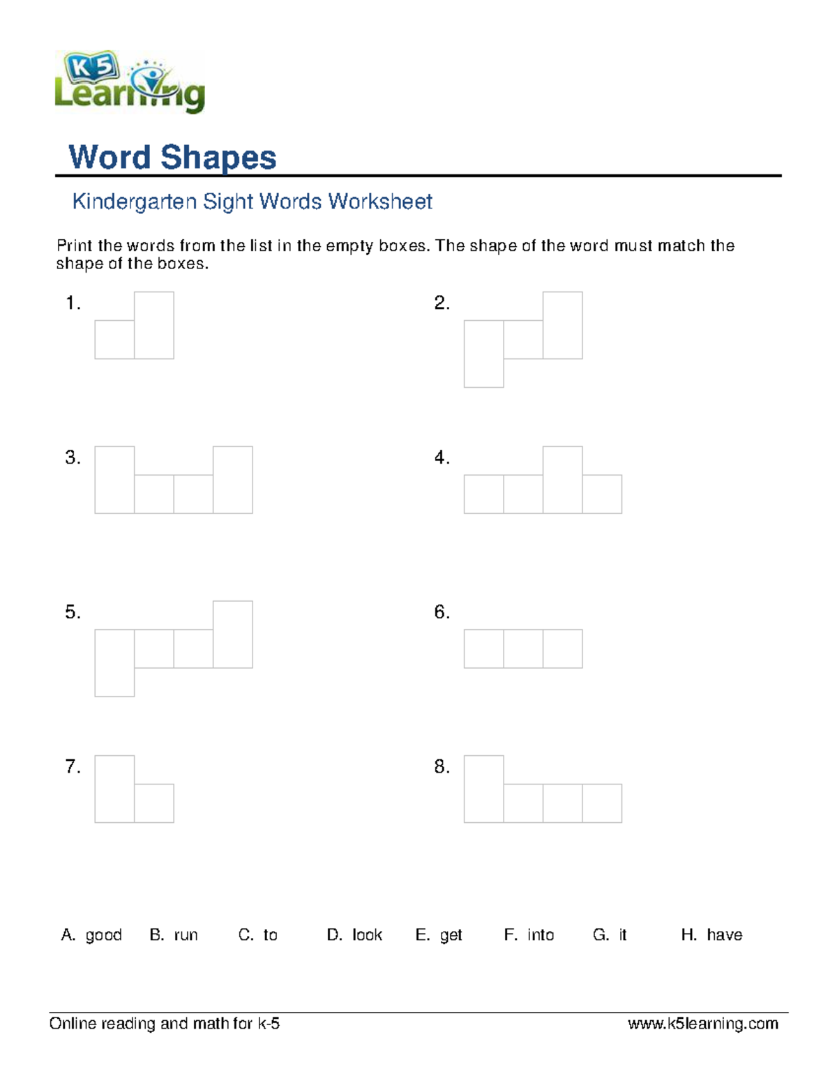 KINDERGARTEN Sight Words Shapes Worksheet - Studocu