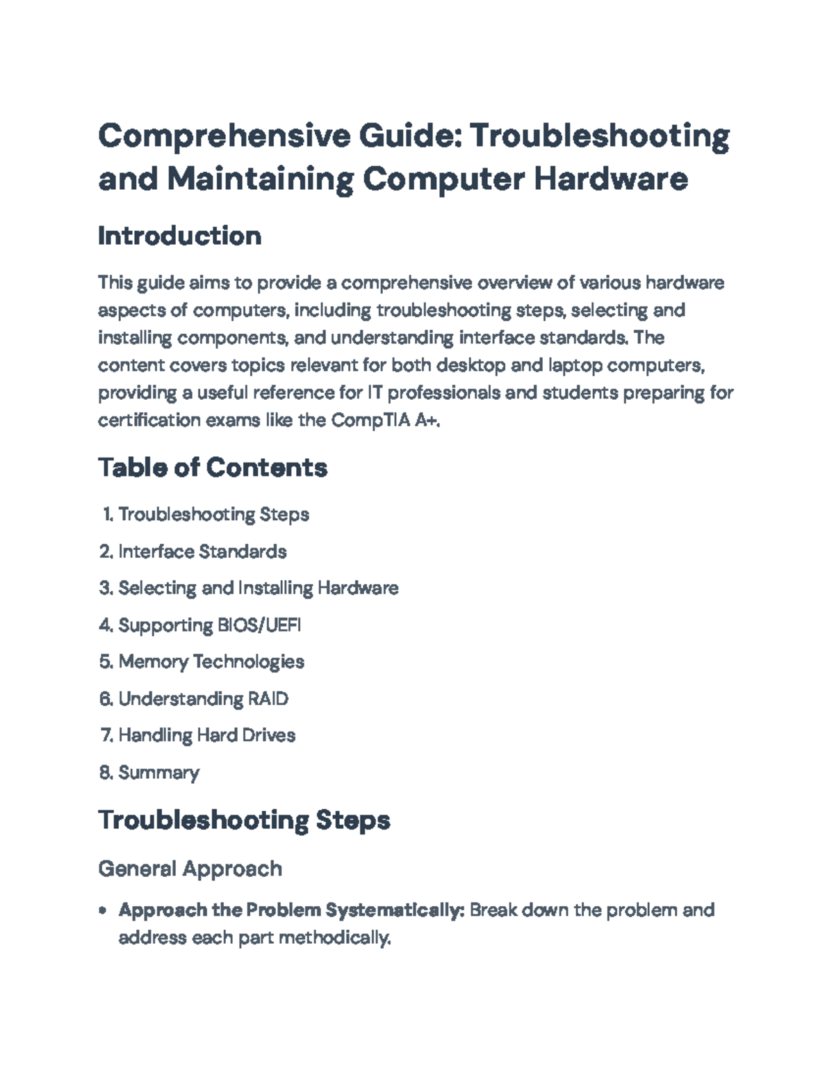 Comprehensive Guide to Hardware Troubleshooting & Maintenance (CompTIA ...