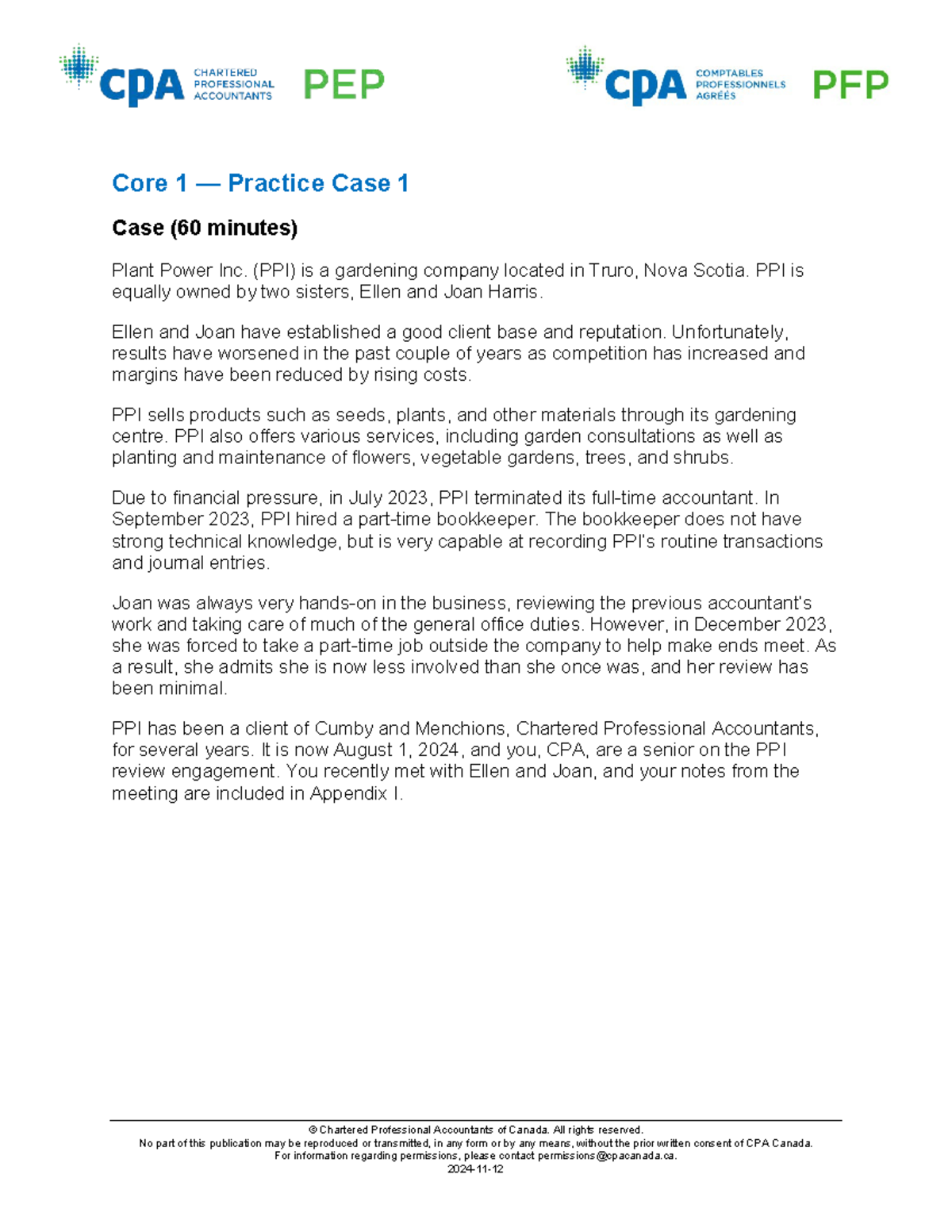 CO1-2501E-PC01 - Core 1 Practice Case: Plant Power Inc. Financial ...