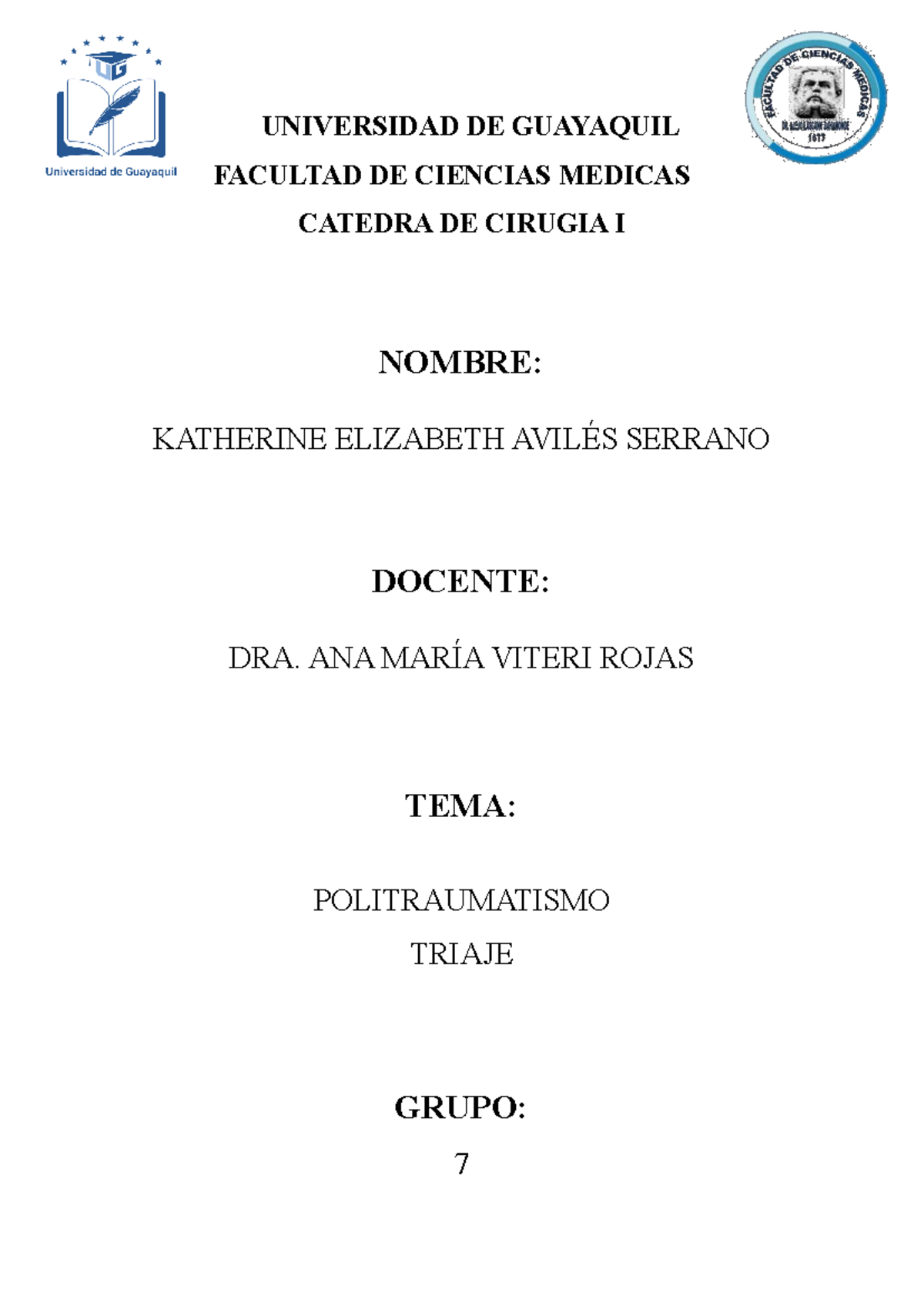 Politraumatismo y Protocolo de Triaje - CÍA 7 - Katherine Avilés - Studocu