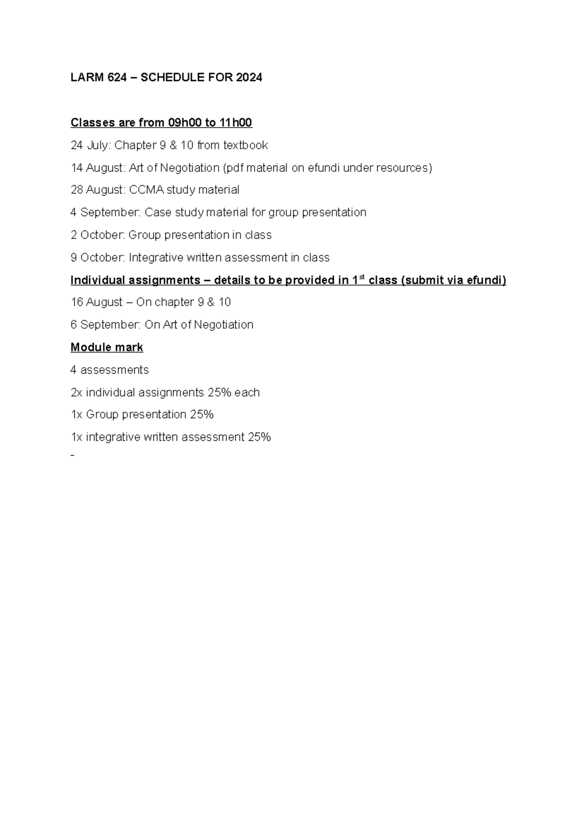 LARM 624 schedule for 2024 - LARM 624 – SCHEDULE FOR 2024 Classes are ...