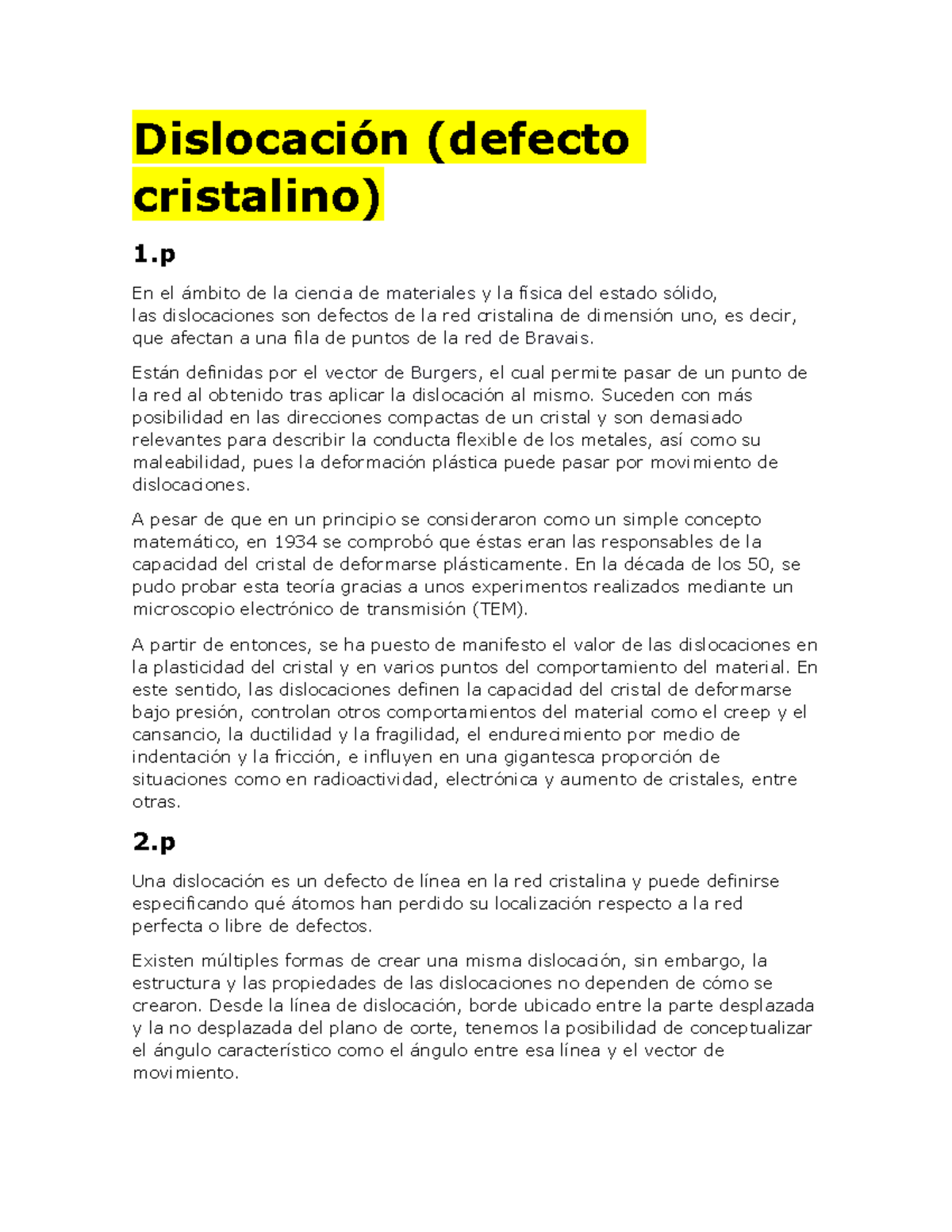 Dislocaciones en Materiales: Definición y Importancia en Física - Studocu