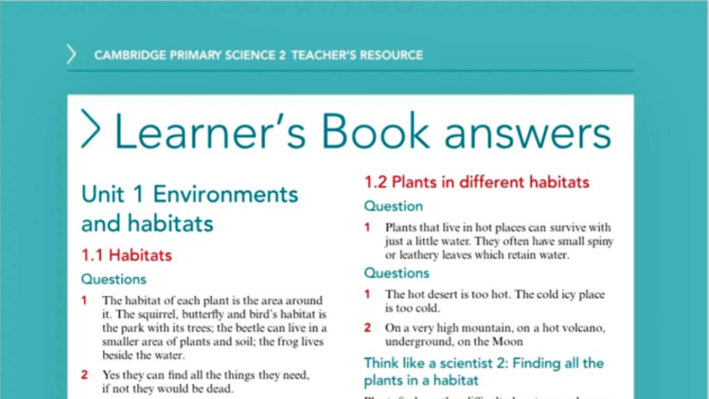 CAMBRIDGE PRIMARY SCIENCE 2 RESOURCE Book Answers for Grade 2 - Studocu